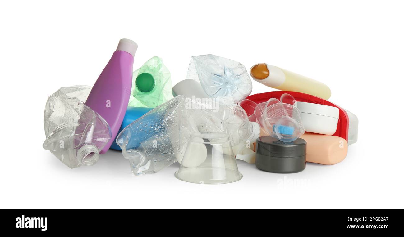 Pile of plastic garbage on white background Stock Photo - Alamy
