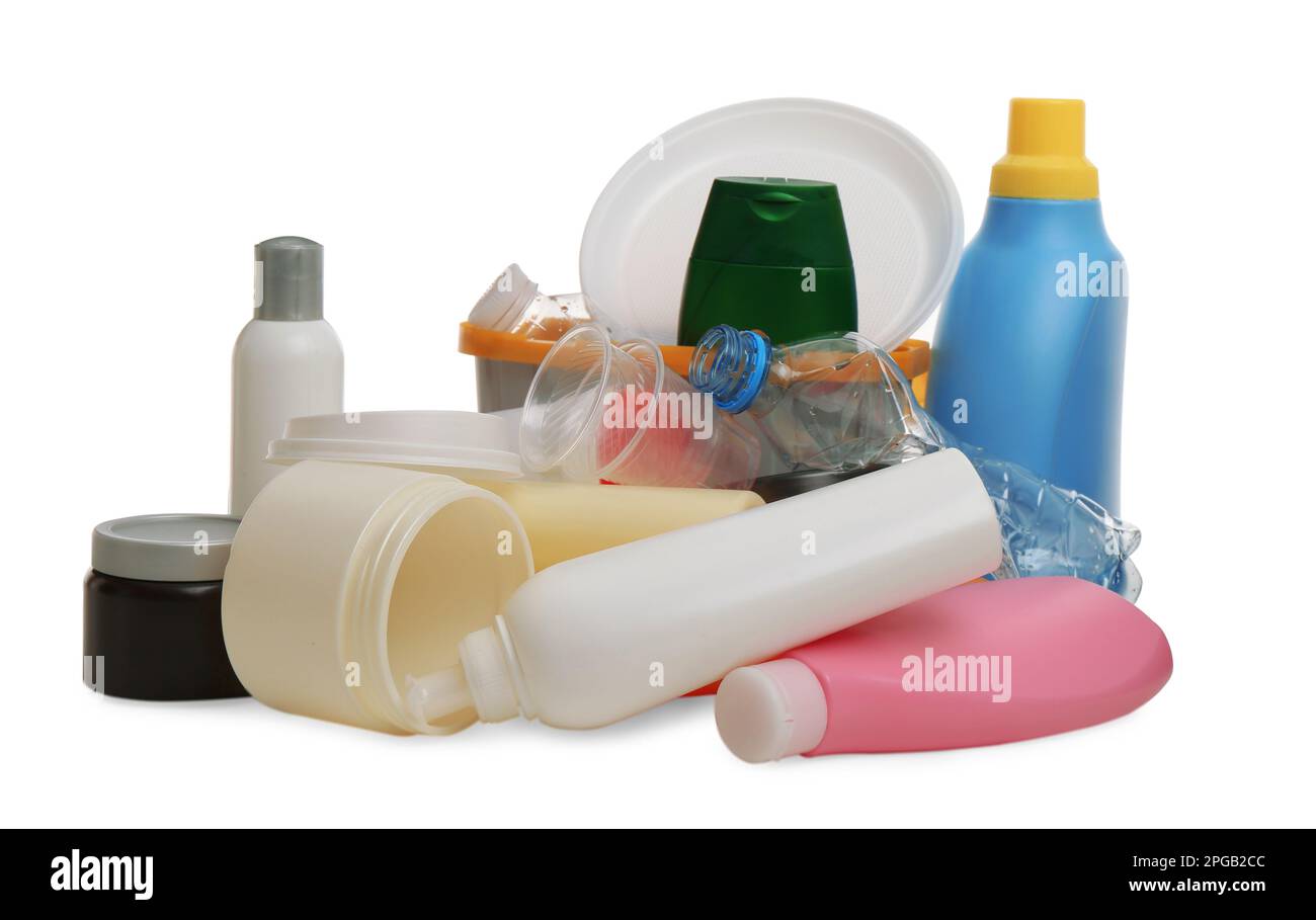 Pile of plastic garbage on white background Stock Photo - Alamy