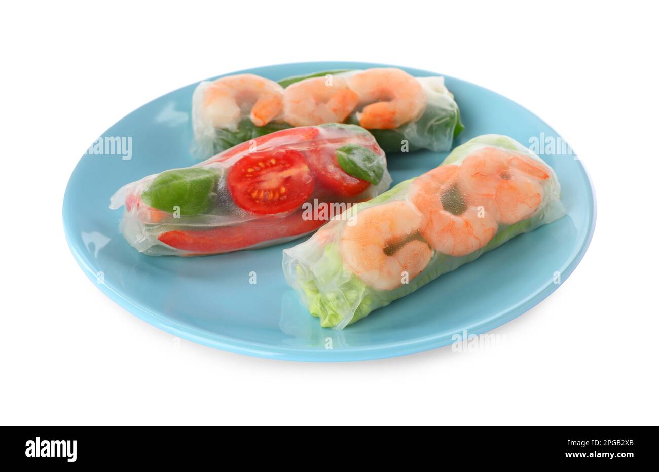 Plate of spring rolls wrapped in rice paper isolated on white Stock ...