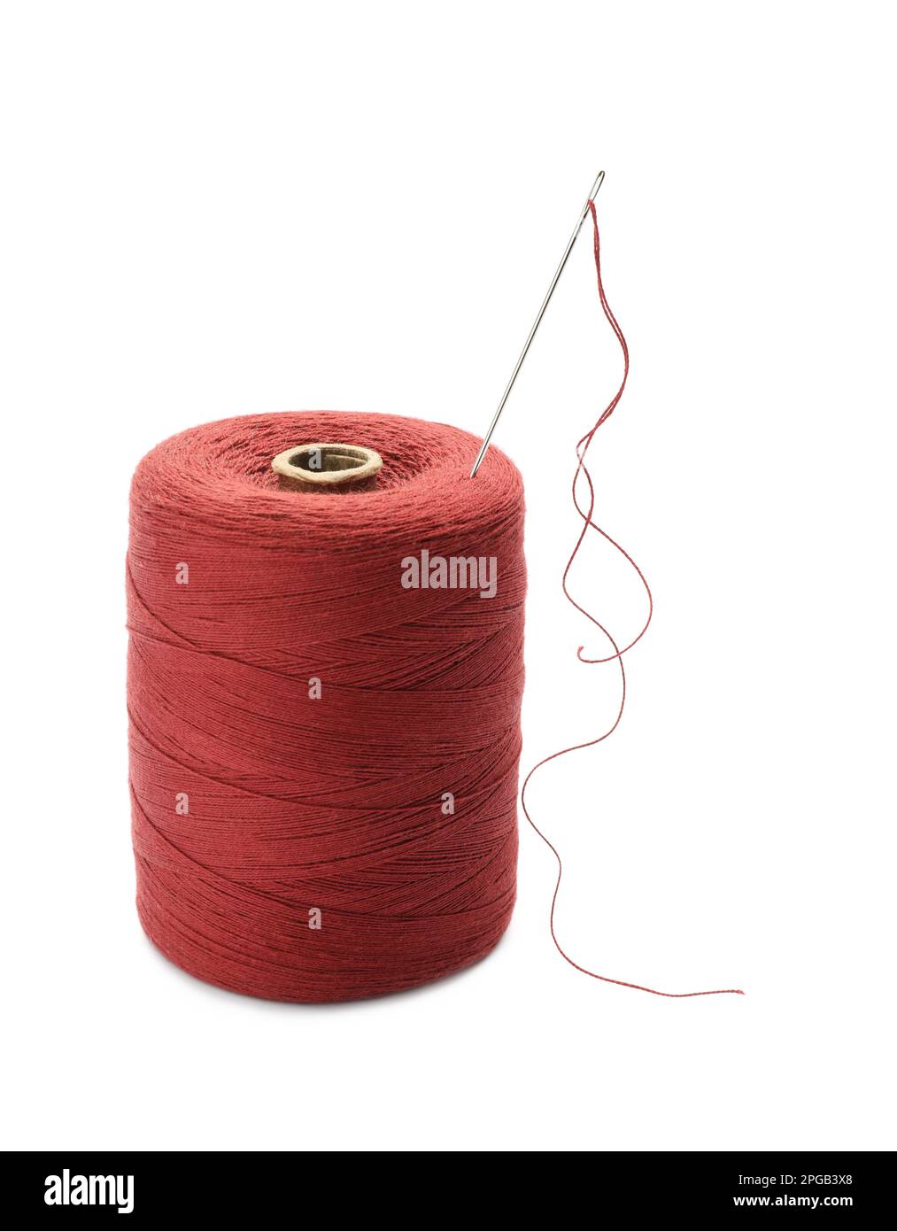 Red sewing thread with needle on white background Stock Photo - Alamy
