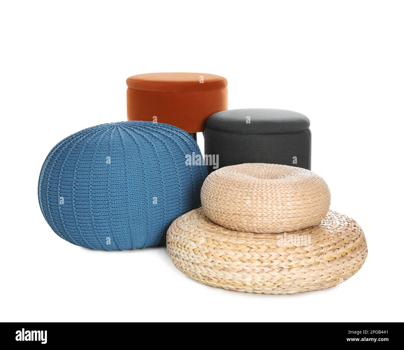 Different poufs on white background. Home design Stock Photo - Alamy