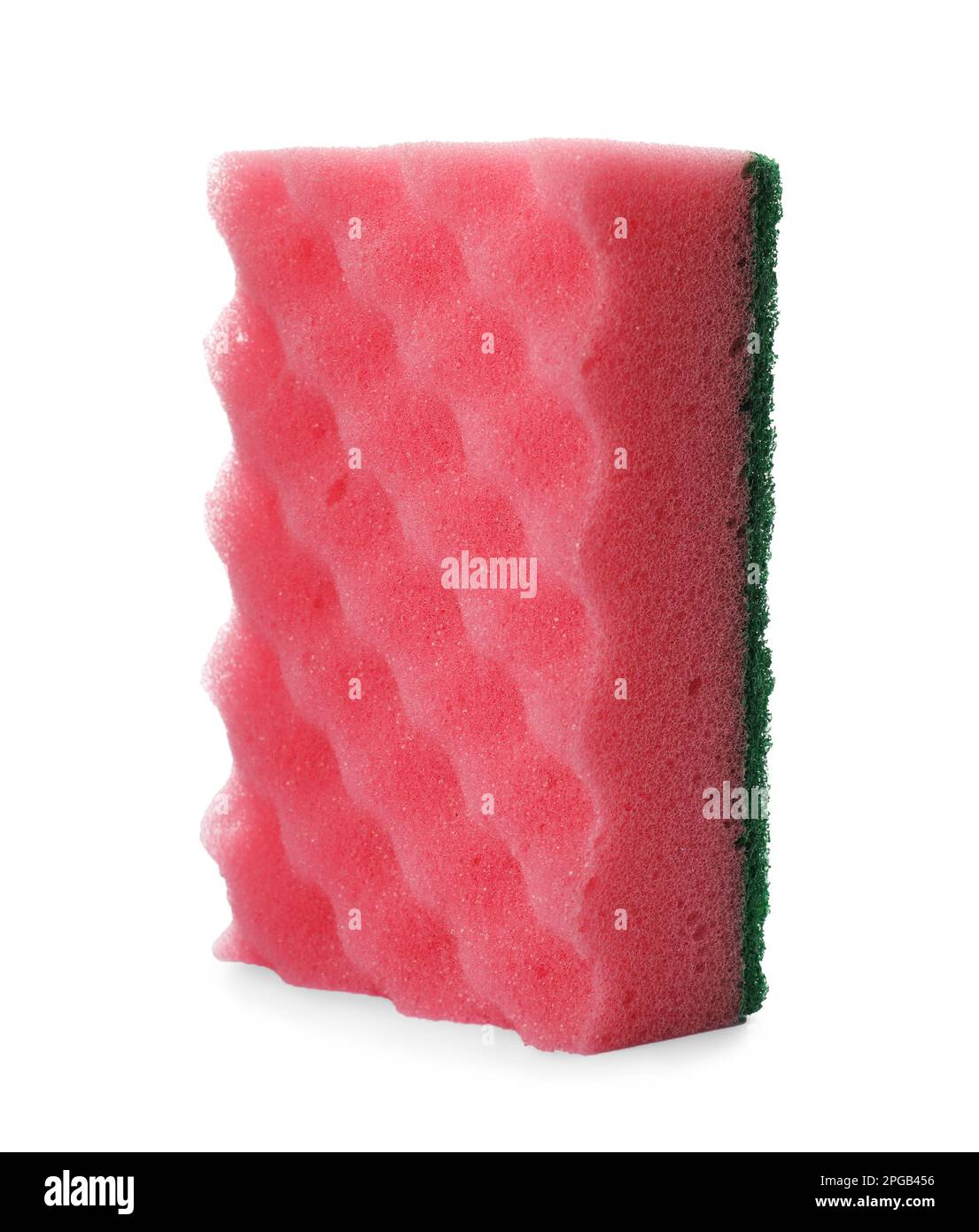 Pink cleaning sponge with abrasive green scourer isolated on white ...