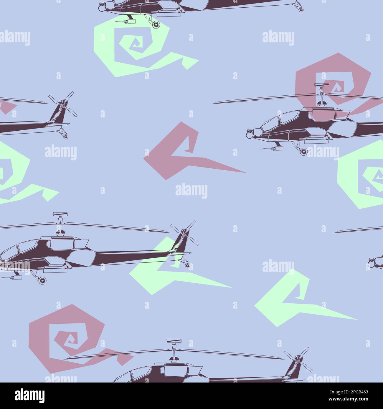 Seamless pattern. Military helicopter with clouds. Backdrop with combat ...