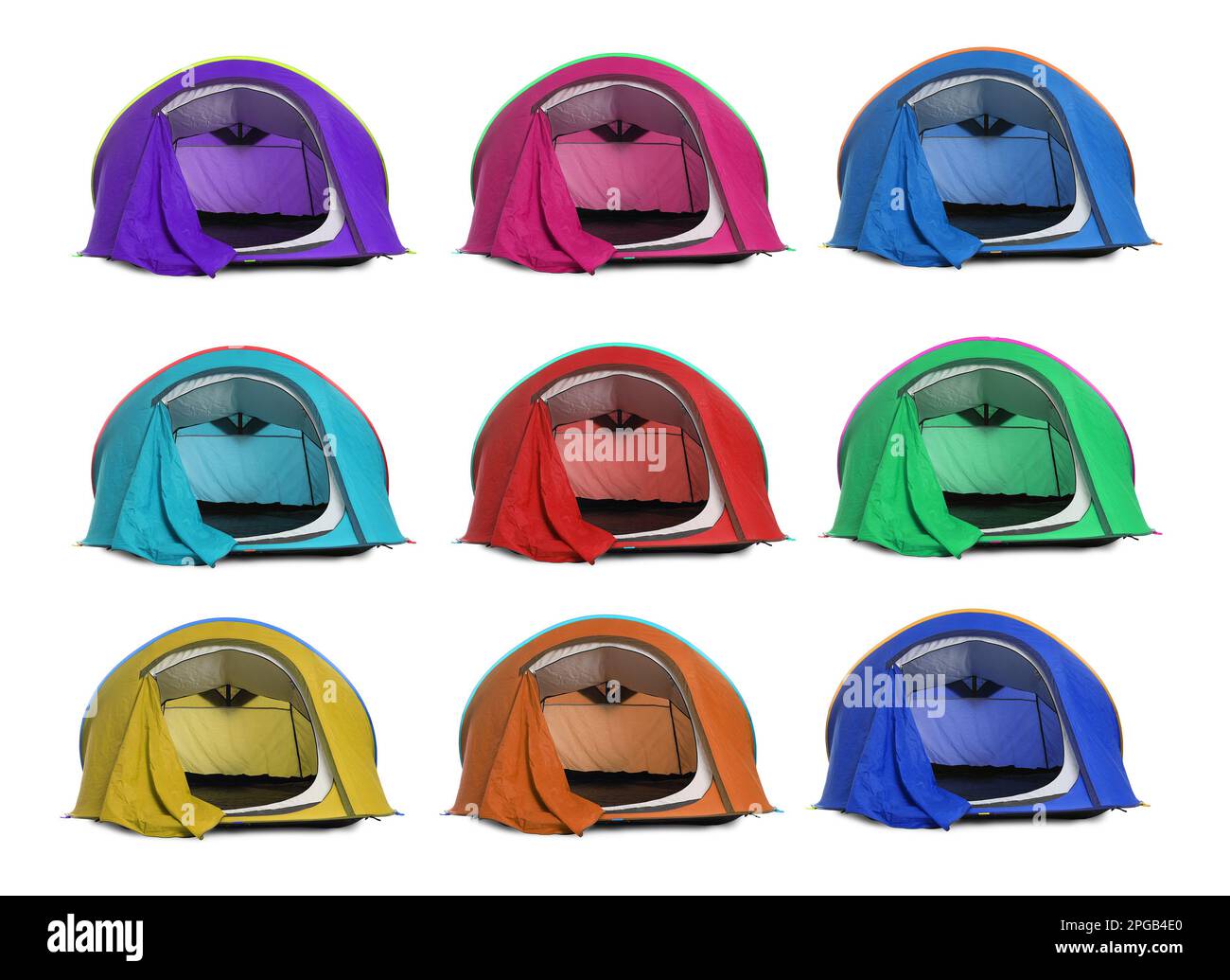 Set with different colorful camping tents on white background Stock ...