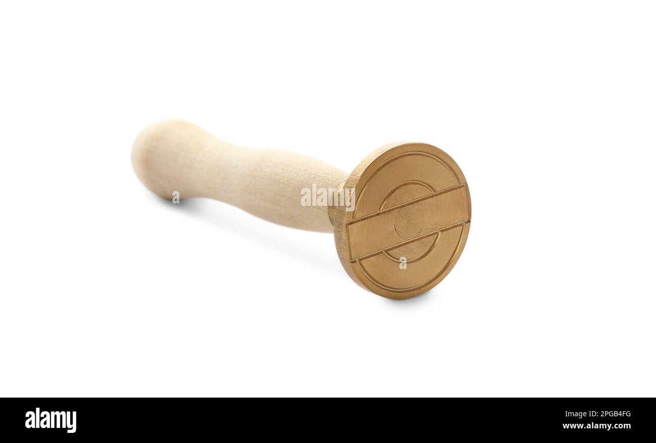 Stamp with wooden handle isolated on white Stock Photo - Alamy