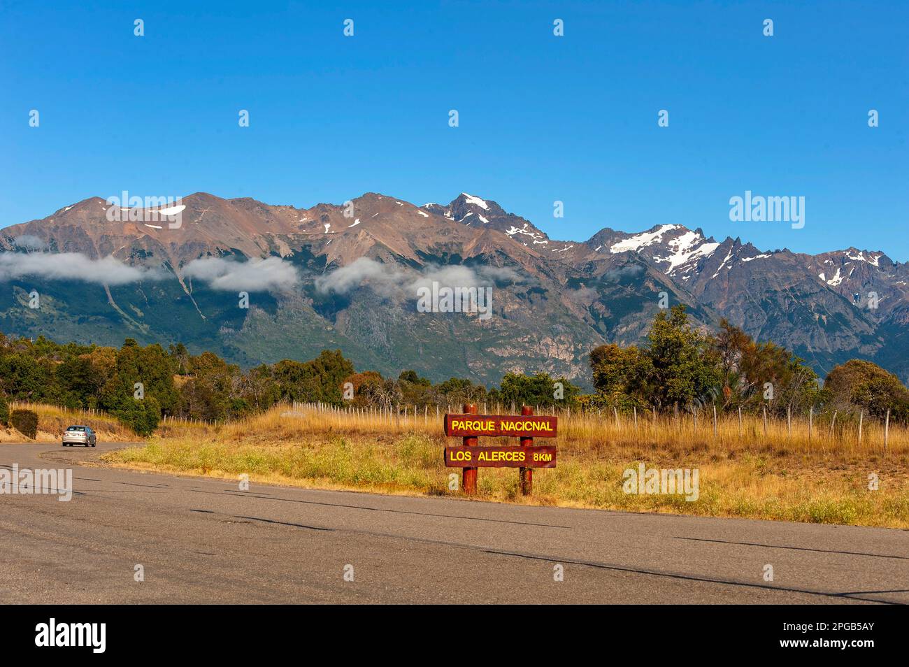Snowy peaks seen from Ruta 71 at Los Alerces National Park, Chubut ...