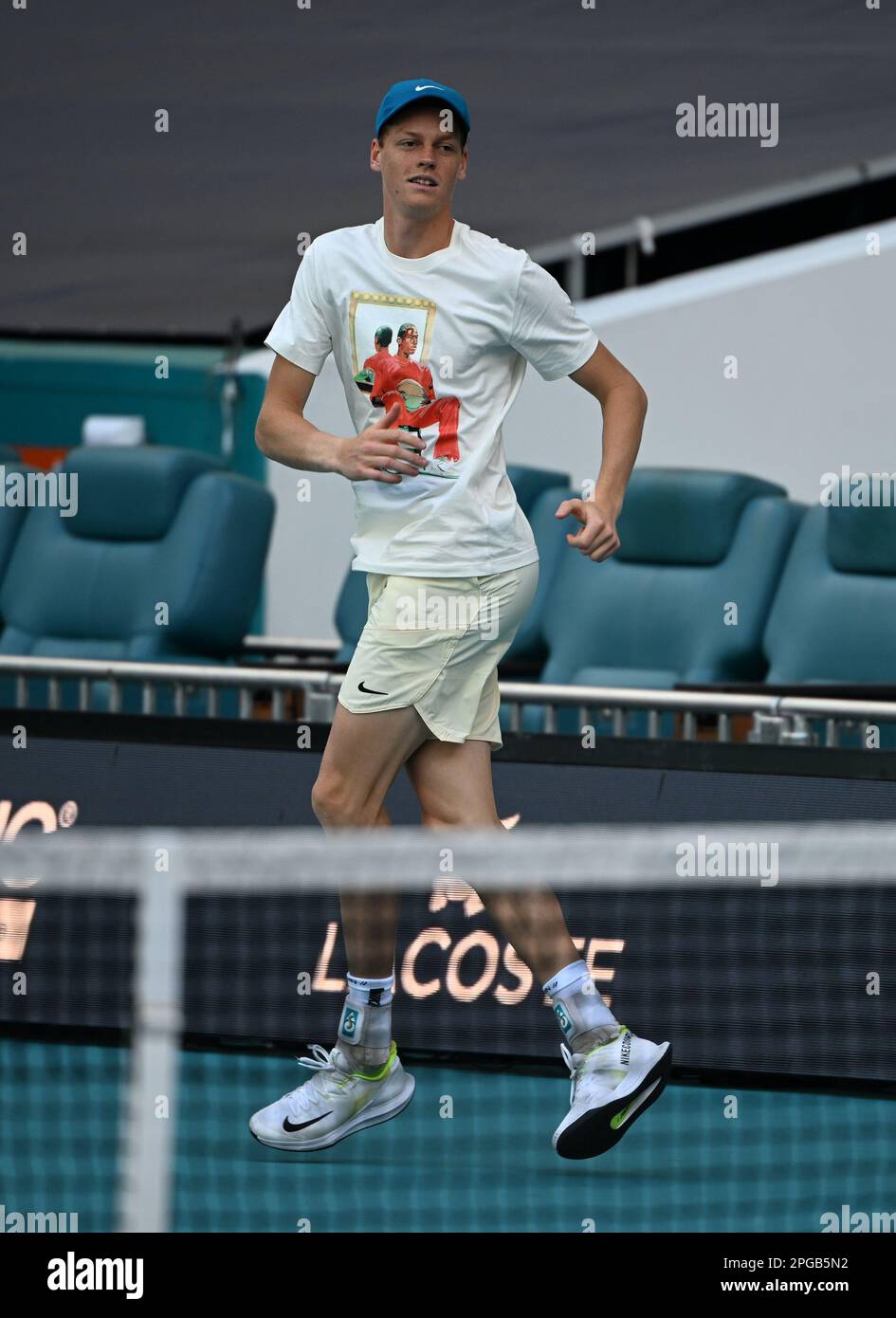 Miami Gardens FL, USA. 21st Mar, 2023. Jannik Sinner is seen training ...
