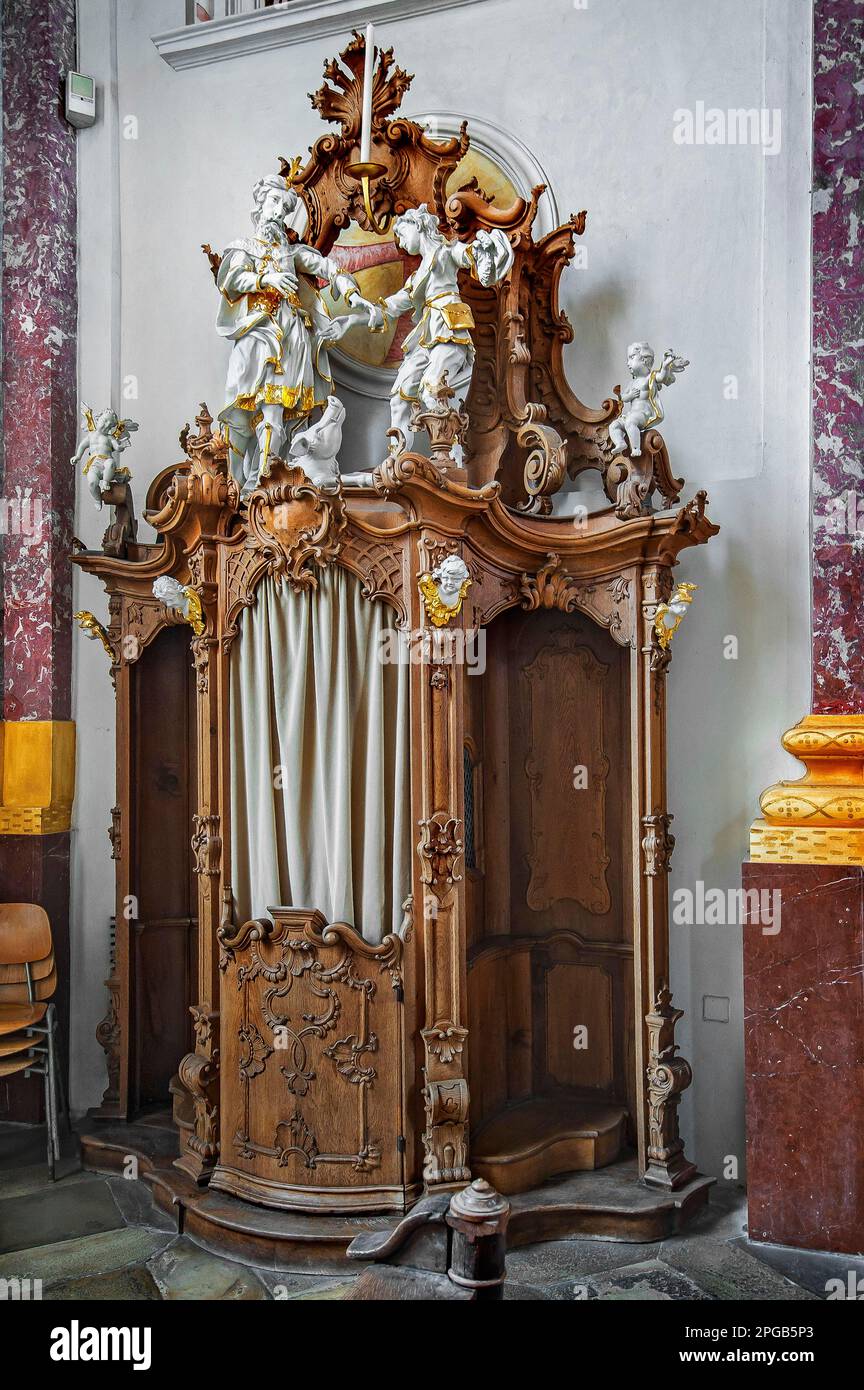 Confessional in St. Marys Church in Fuerstenfeld Abbey, former ...