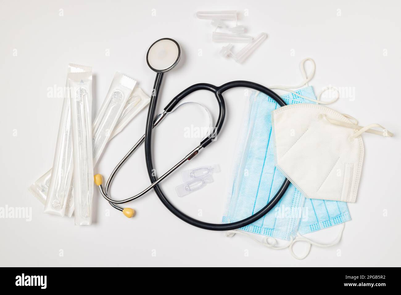 Stethoscope, mouth guard, medical accessories, on white background ...