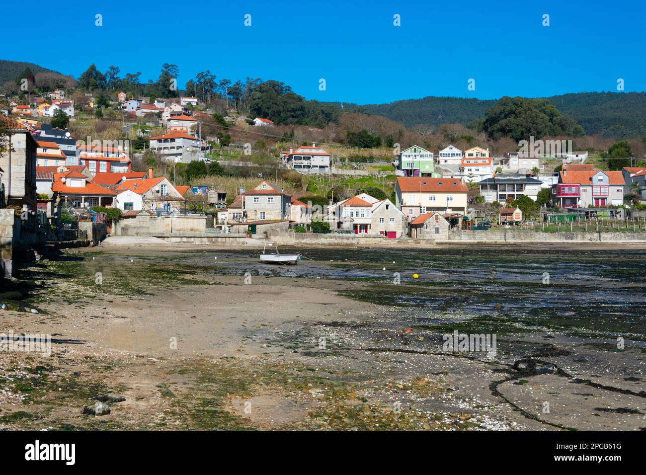 Combarro, Galicia. Spain. February 8, 2023. A boat in a dry part of ...