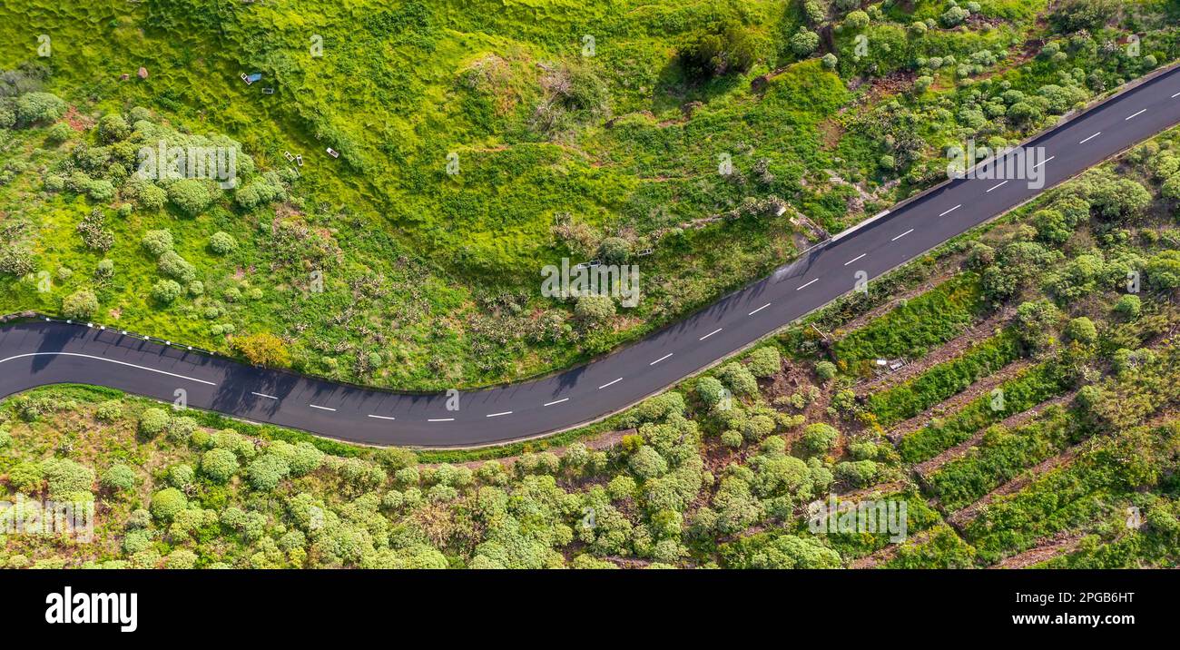 Aerial view, country road from above, Madeira, Portugal Stock Photo - Alamy