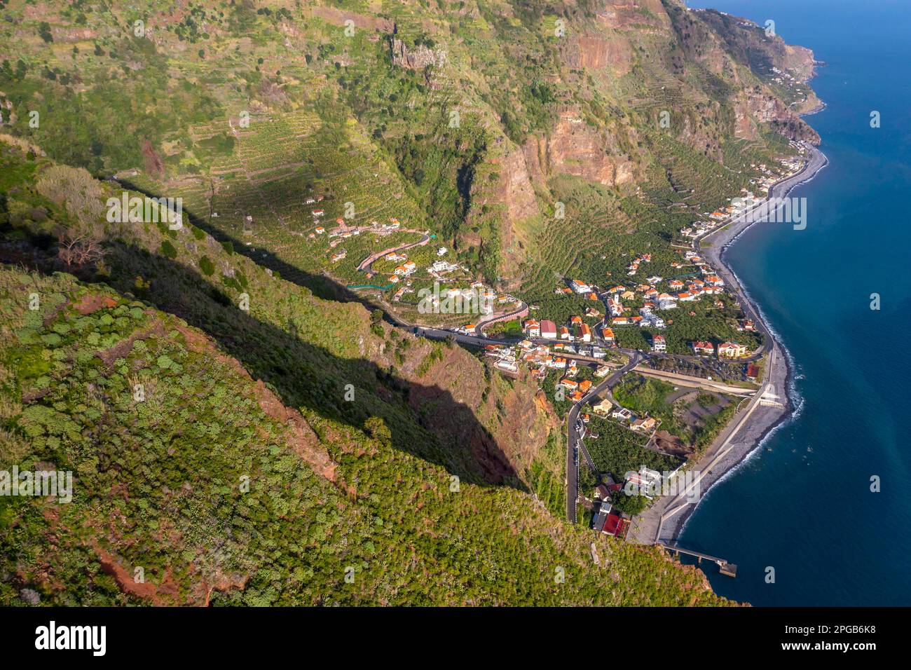 Aerial view, coast and cliff, Paul do Mar, Madeira, Portugal Stock ...