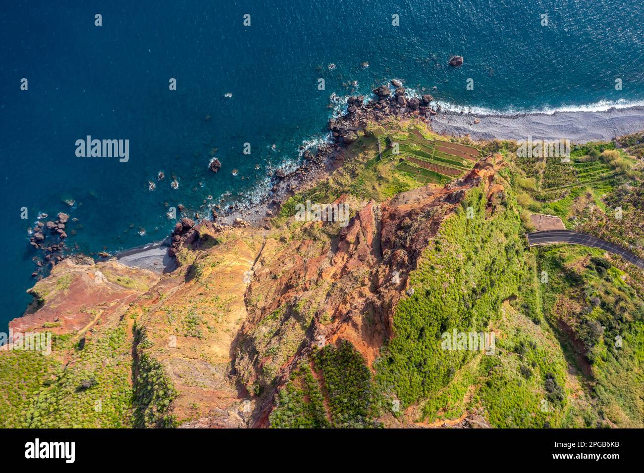 Aerial view, coast and cliff, Paul do Mar, Madeira, Portugal Stock ...