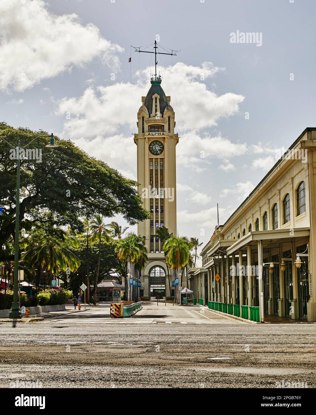 Honolulu, Oahu, Hawaii, USA, - February 8, 2023: View of Aloha Tower as ...