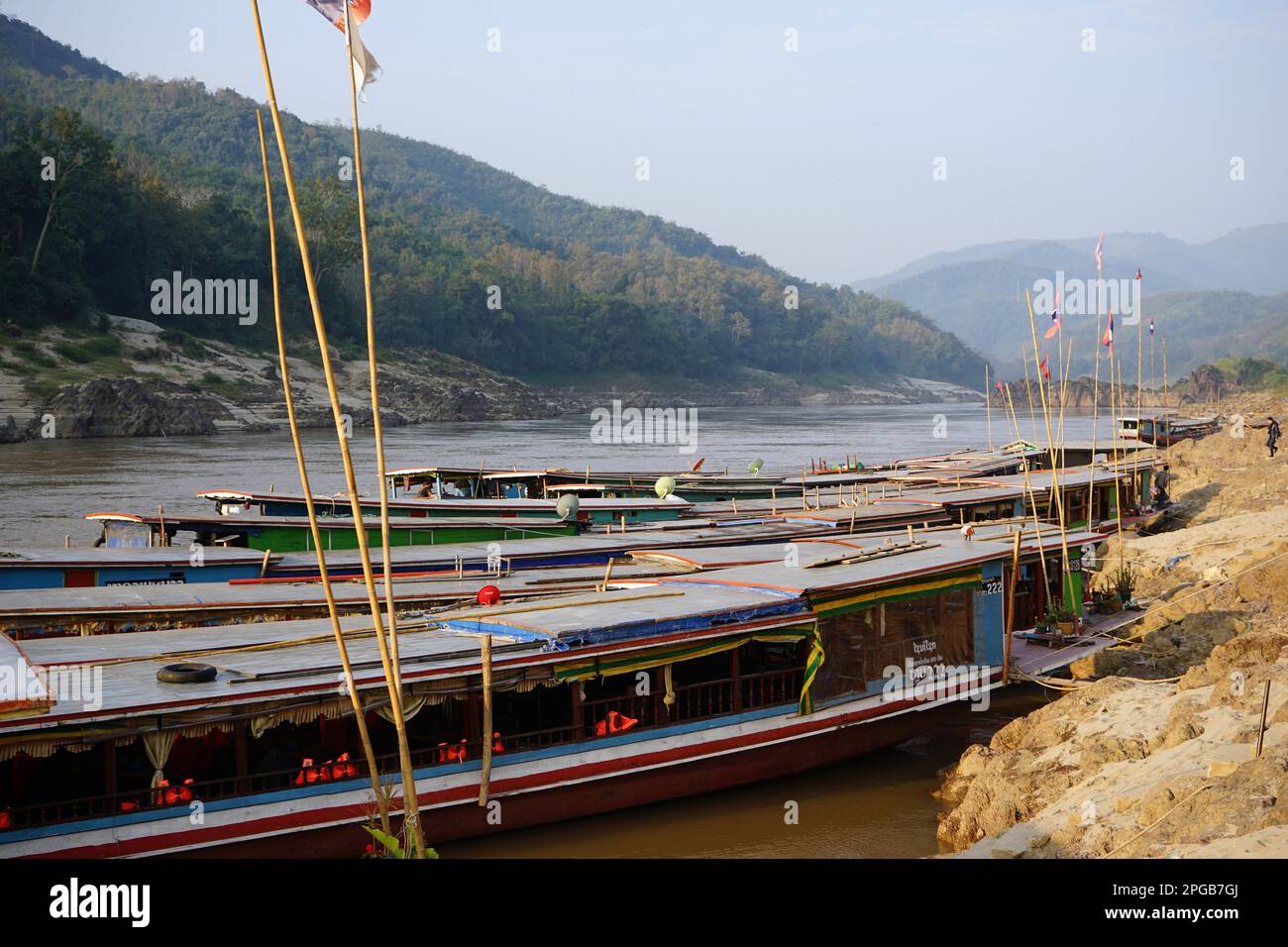 Longboats on the Mekong, Pak Beng, Pakbeng, Mekong, Oudomxai Province ...