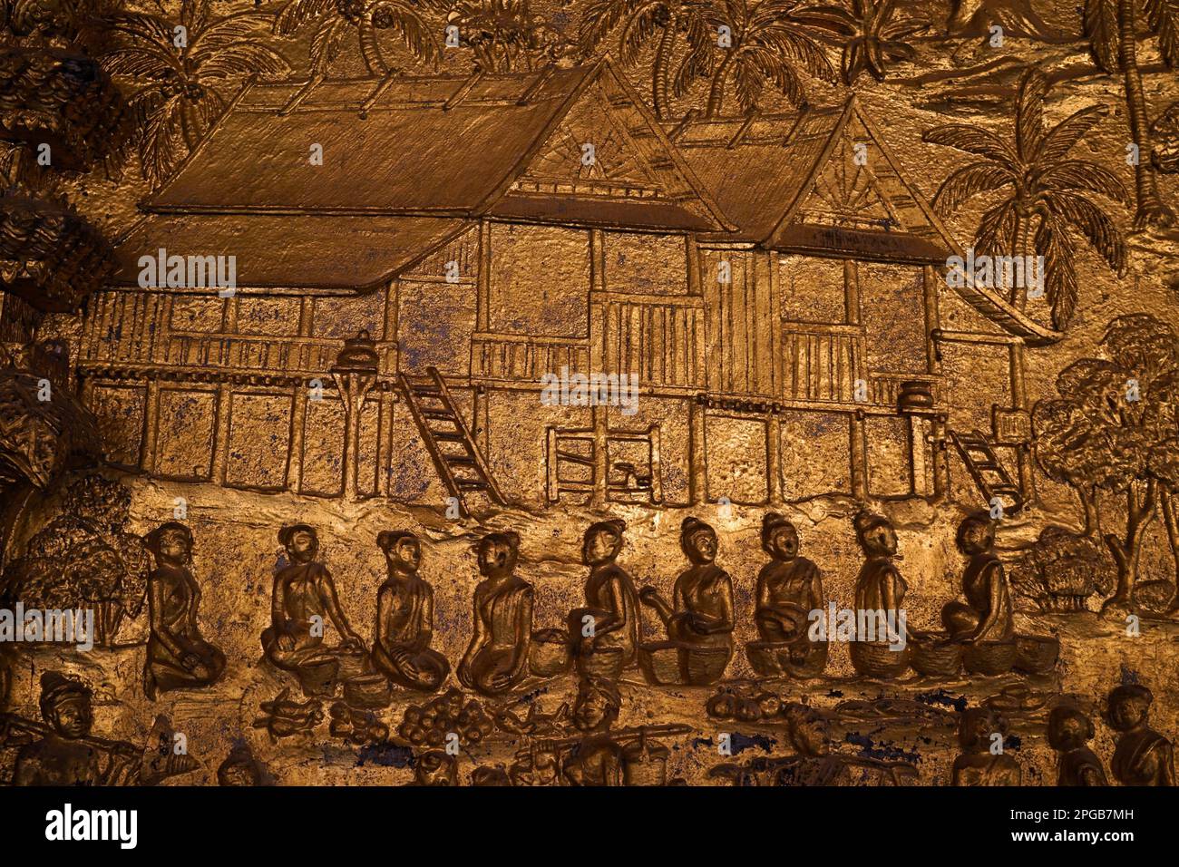 Gilded relief, scenes from the Vessantara Jataka, Vat Mai ...