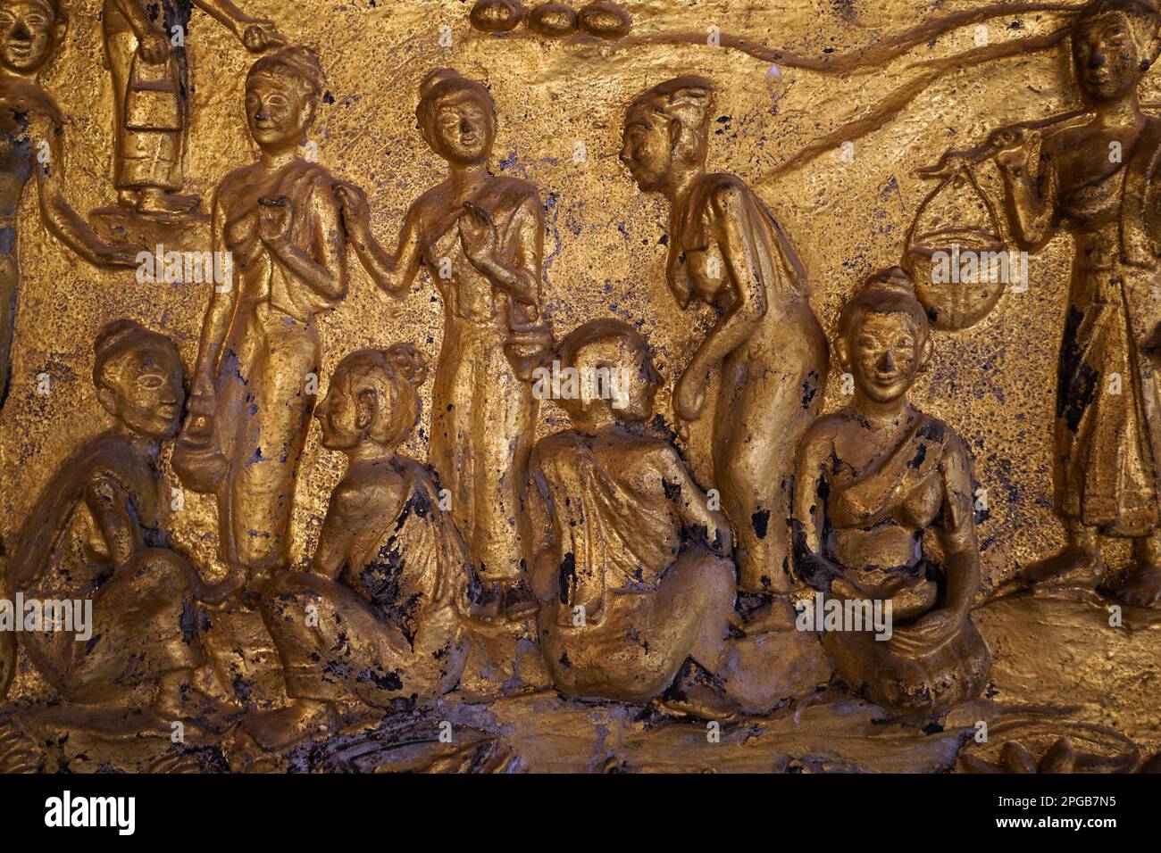 Gilded relief, scenes from the Vessantara Jataka, Vat Mai ...