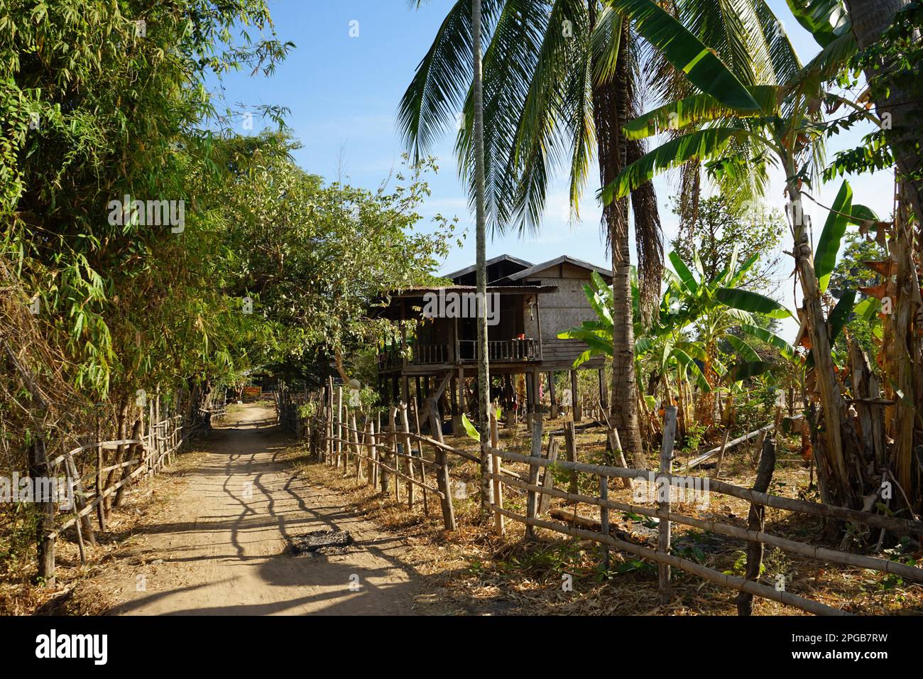 Stilt house, path on Don Det Island, Don Det, 4000 Islands, Si Phan Don ...