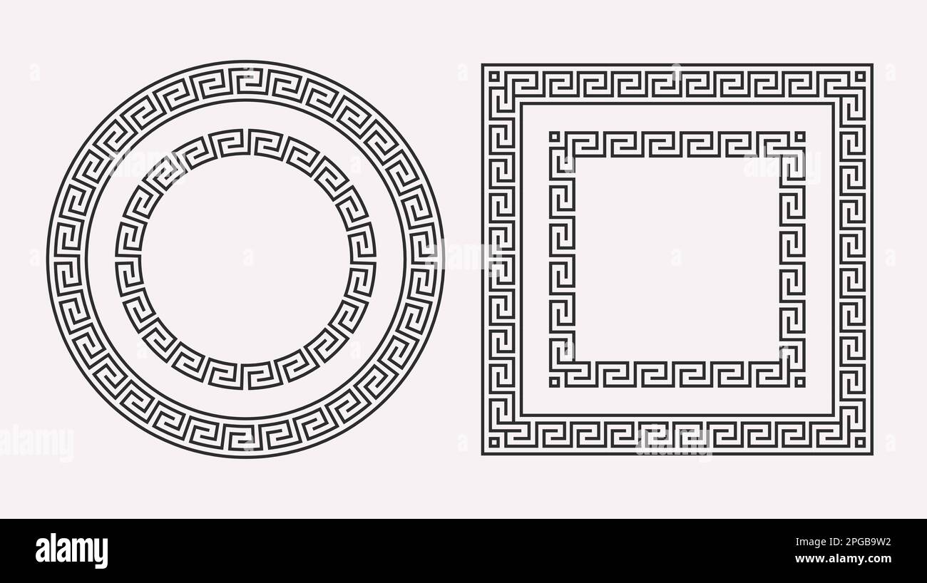 Greek Lines ornament frames set. Circle and square meander pattern ...