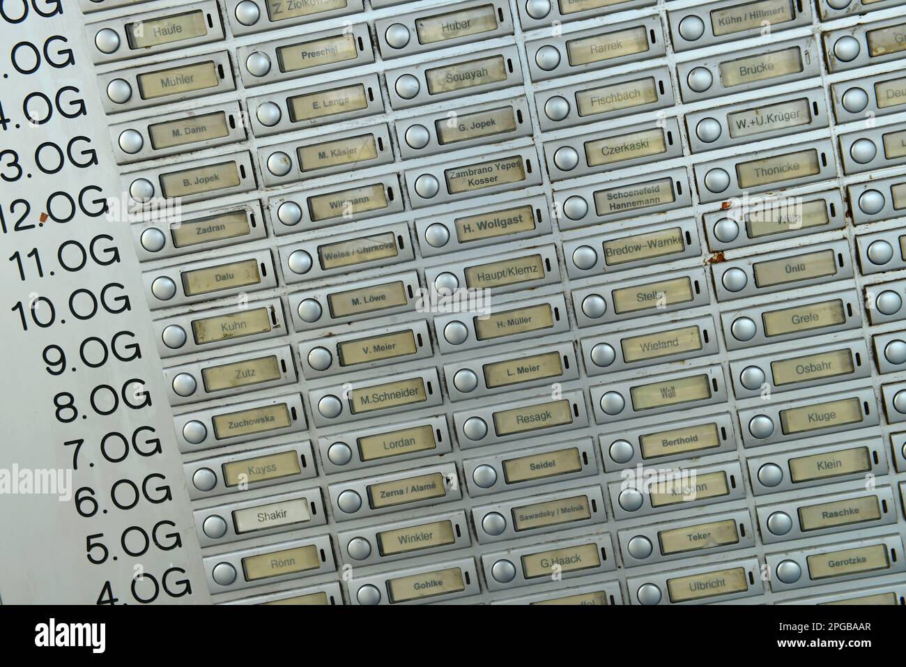 Bell board, high-rise residential building, Gropiusstadt, Neukoelln ...