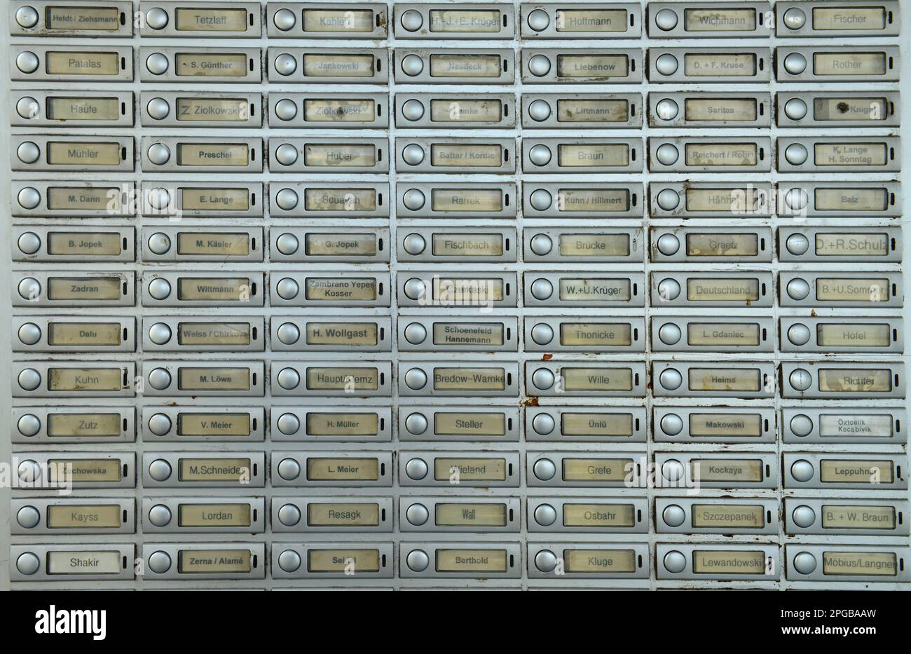 Bell board, high-rise residential building, Gropiusstadt, Neukoelln ...