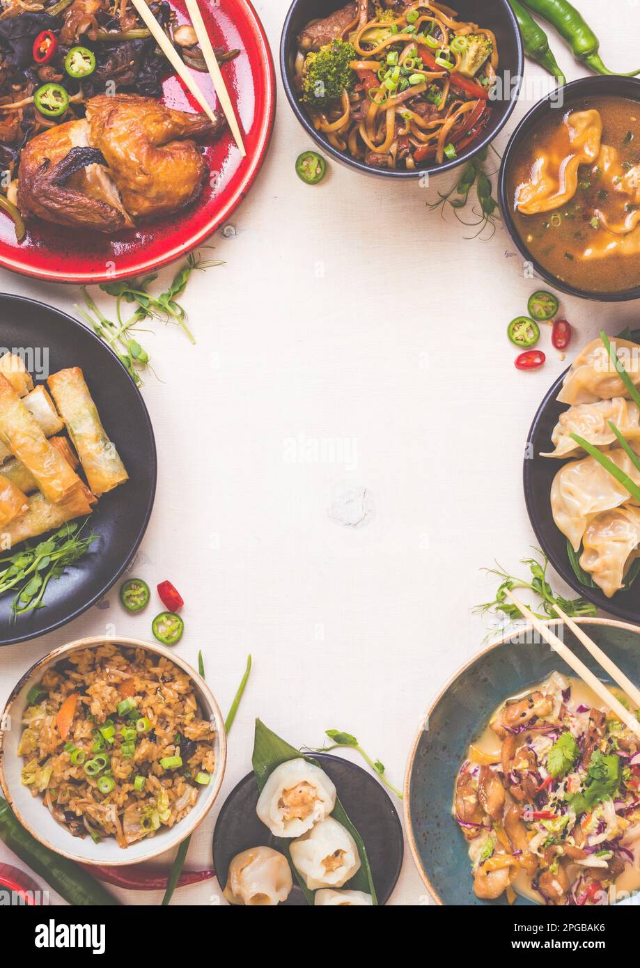 Chinese food white background. Chinese noodles, fried rice, dumplings ...