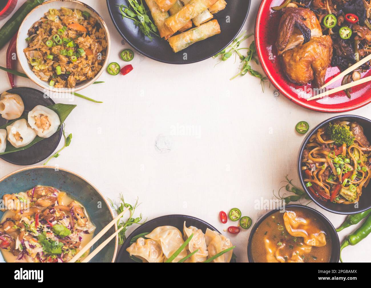 Chinese food white background. Chinese noodles, fried rice, dumplings ...