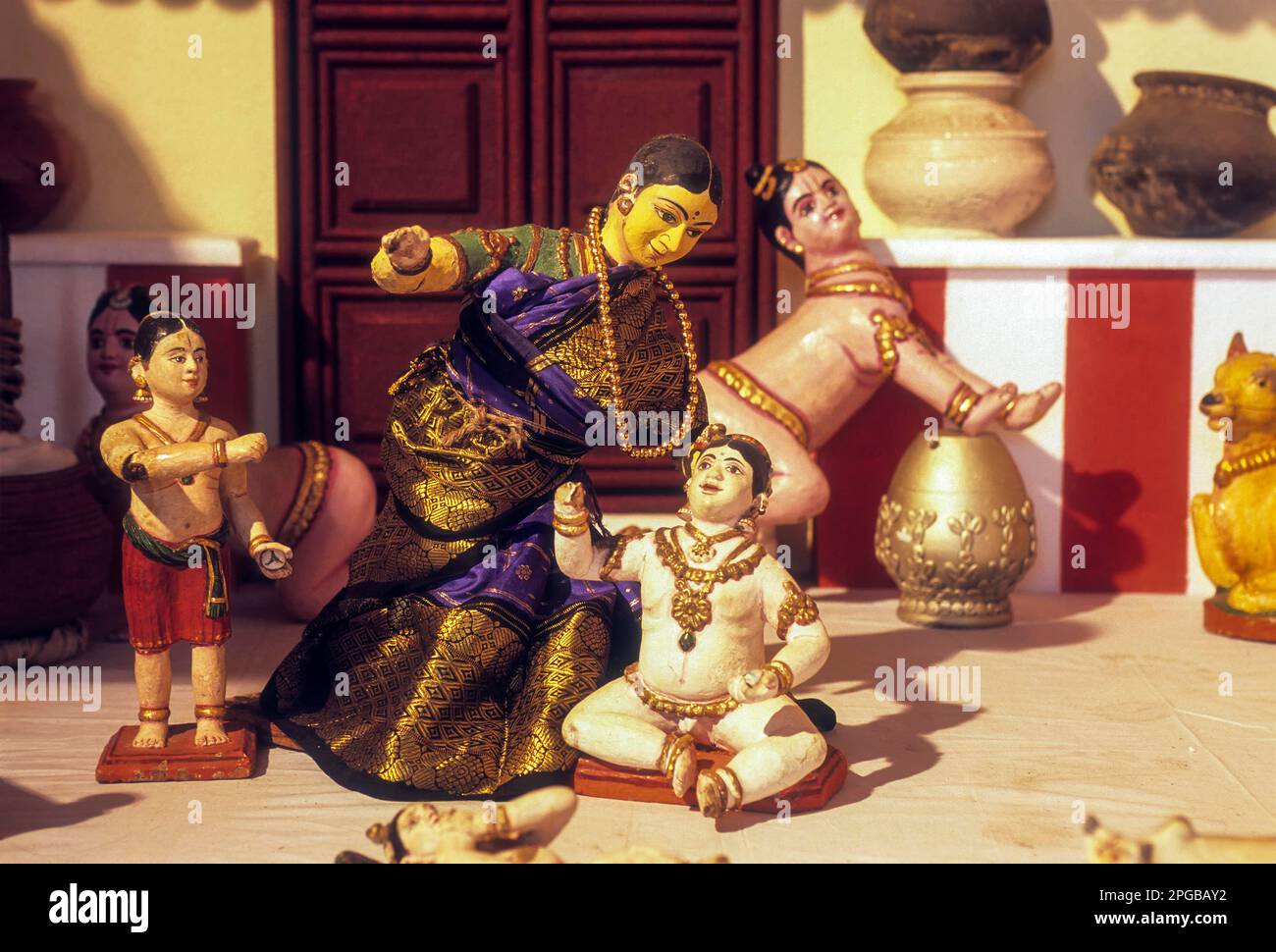 Doll display of kolu during the Navratri festival at Tamil Nadu, India ...