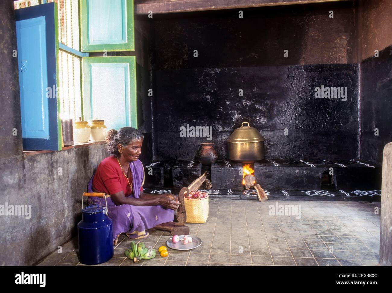 A traditional kitchen in a Nattukottai chettiar; Nagarathar home ...