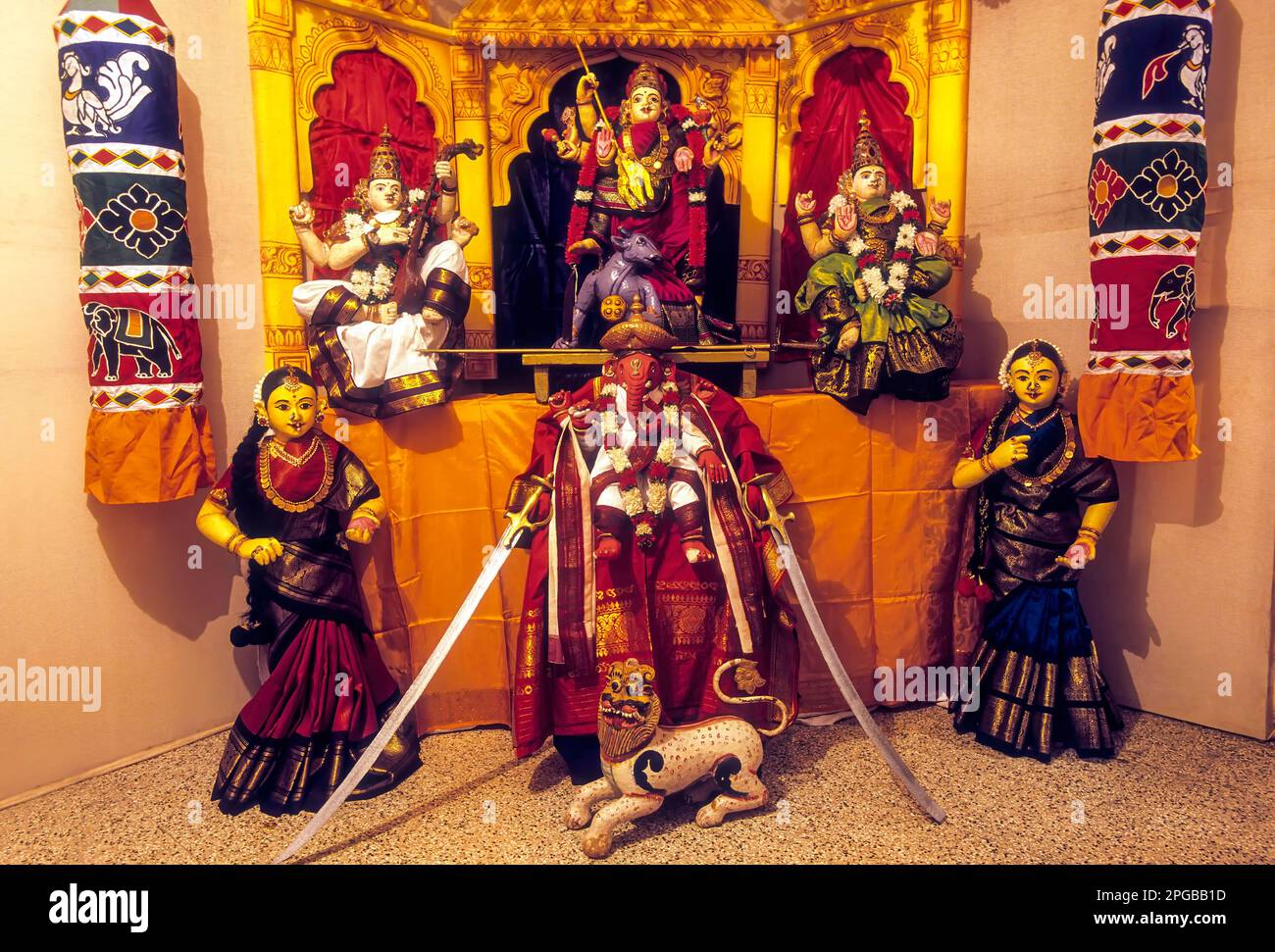 Doll display of kolu during the Navratri festival in Tamil Nadu, South ...