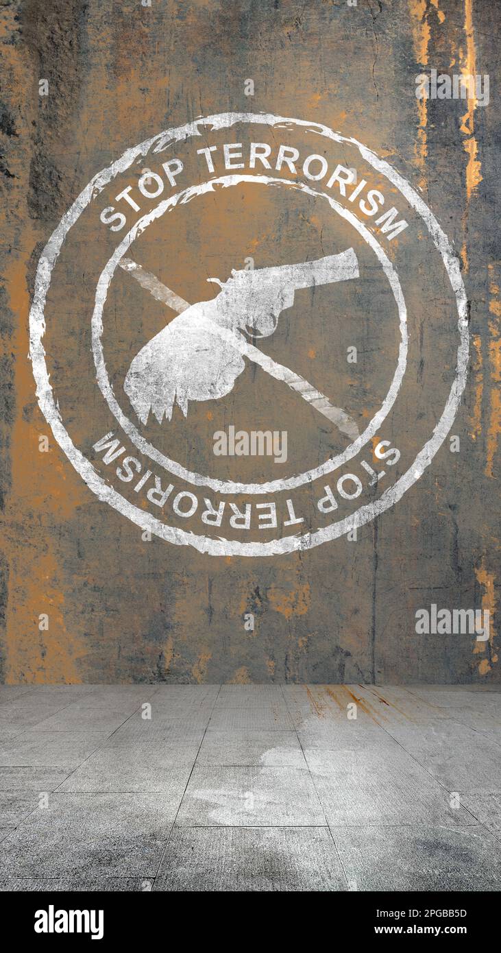 Bricked wall with stop terrorism sign Stock Photo - Alamy