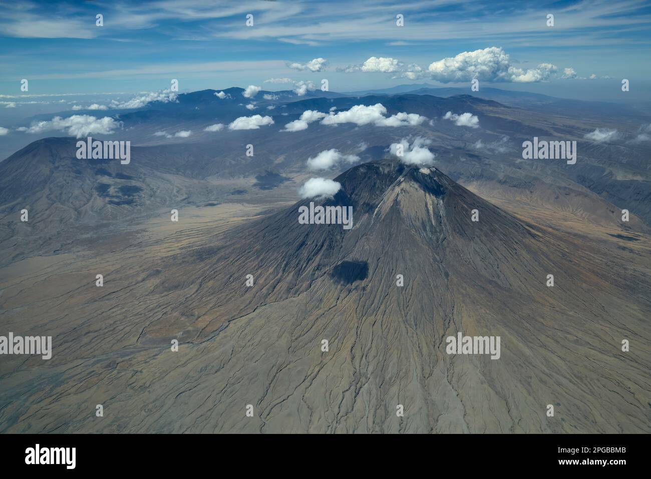 Aerial view, Ol Doinyo Lengai volcano, volcanic landscape, view from ...