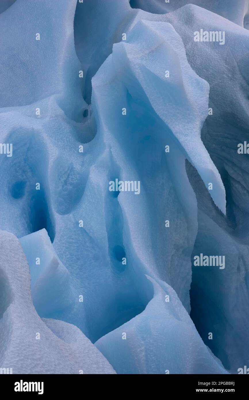 Ice structures on a blue iceberg, detail view, Hinlopen Strait ...