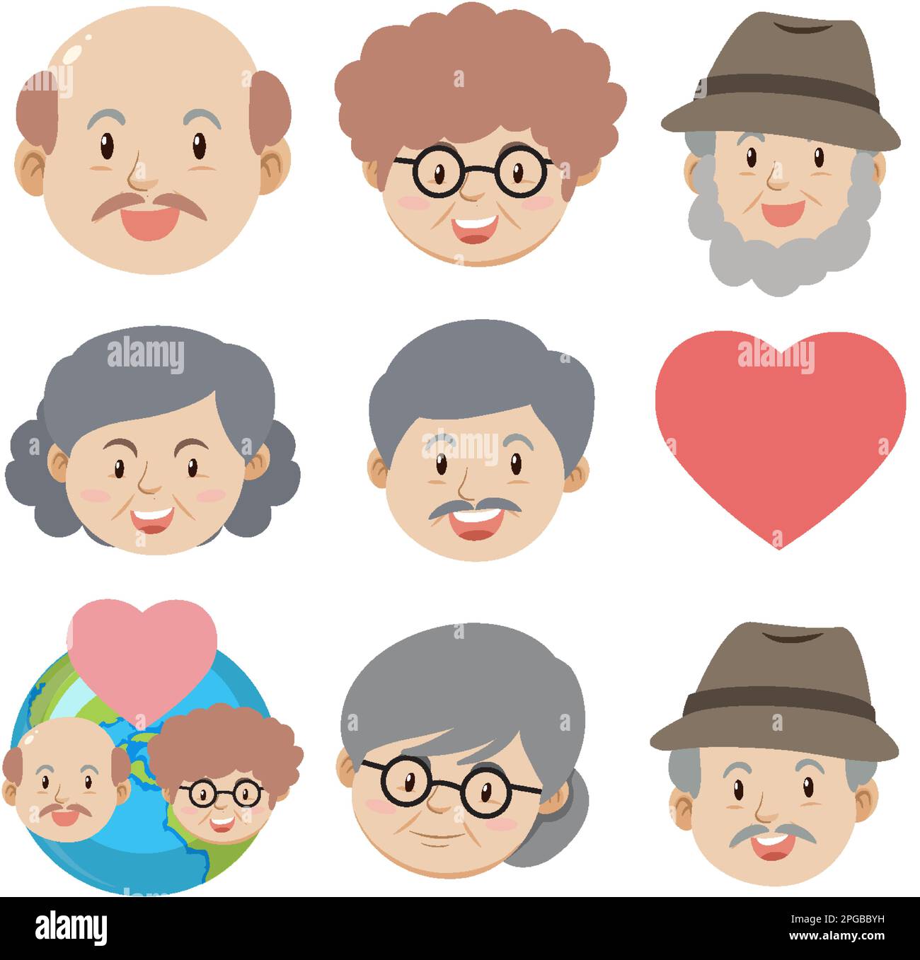 Set of elderly people head cartoon illustration Stock Vector Image ...