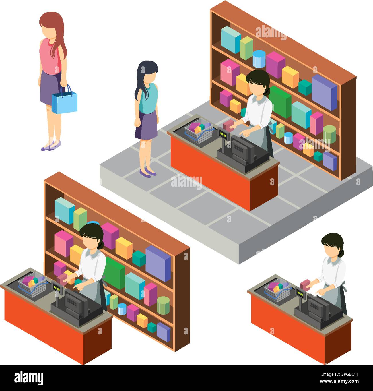 Isometric people in grocery shop set illustration Stock Vector Image ...