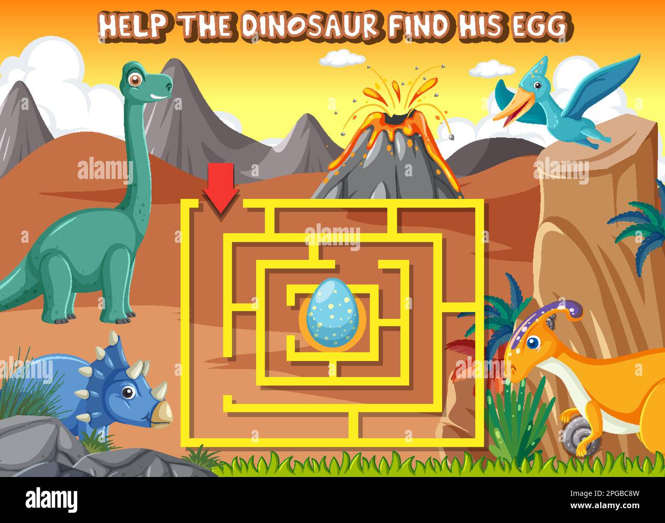 Maze Game In Dinosaur Theme illustration Stock Vector Image & Art - Alamy