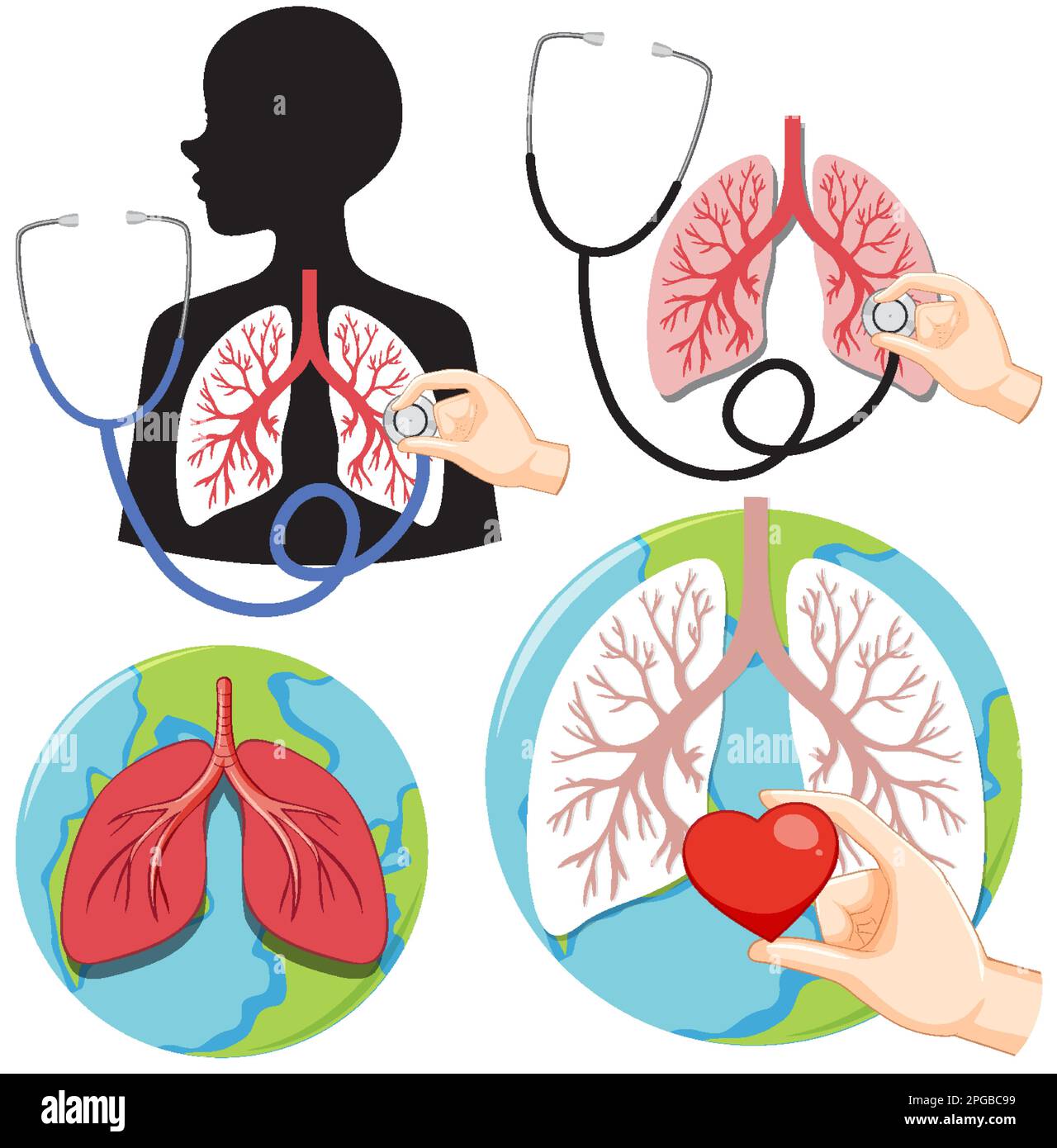 Set of Human Lung Icons for Medical and Health Designs illustration ...