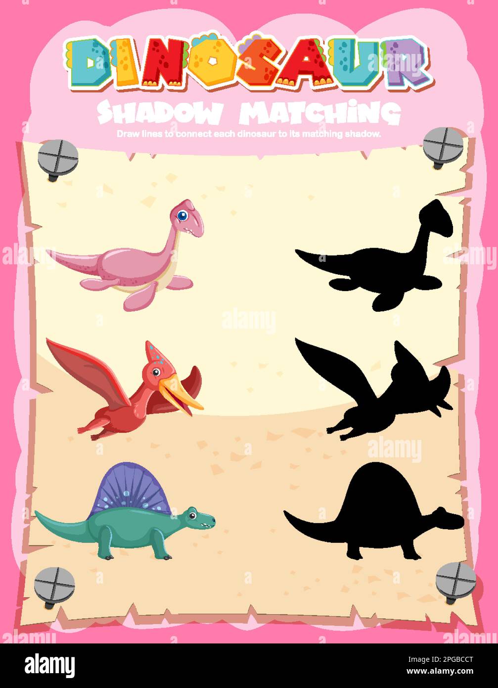 Dinosaur Shadow Matching Game Template illustration Stock Vector Image ...