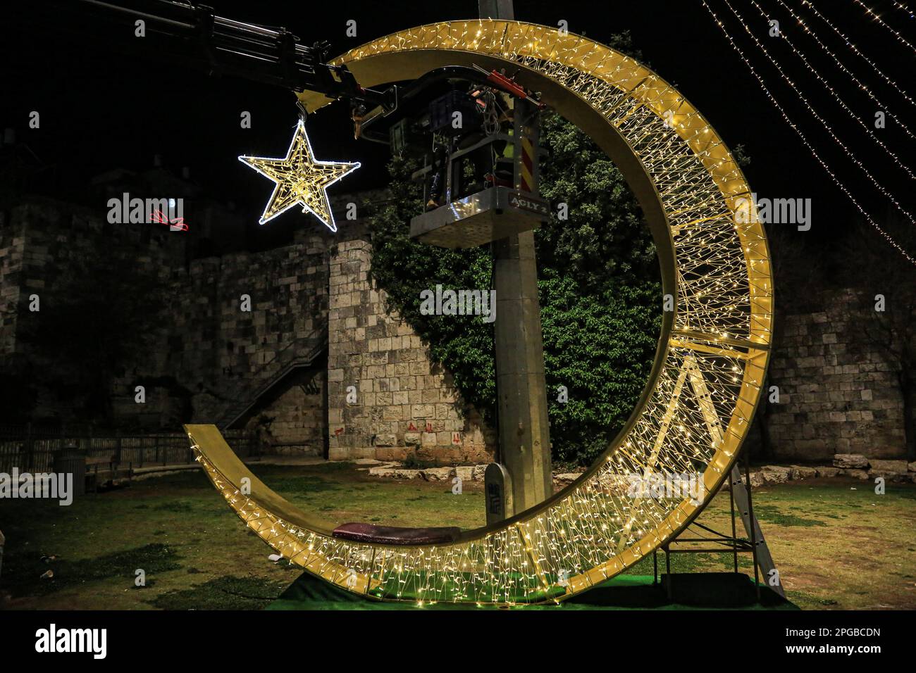 Jerusalem, Israel. 21st Mar, 2023. A star hanging as part of a giant ...