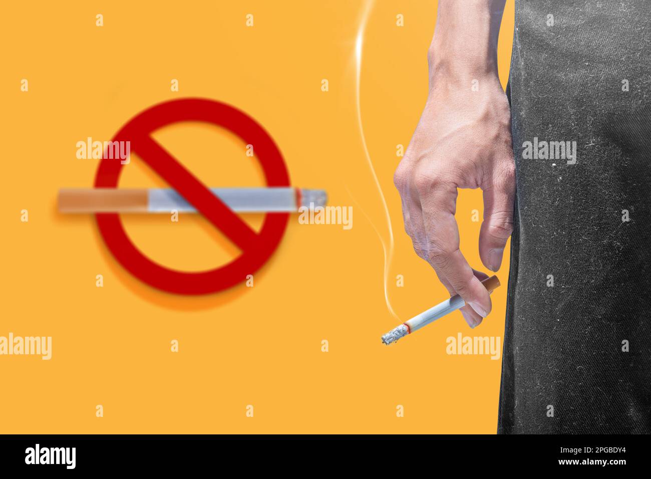 Closeup view of a man smoking a cigarette. World No Tobacco Day Concept ...