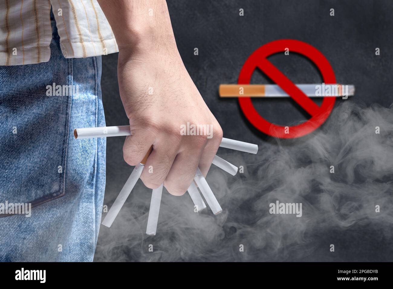 The man breaks the cigarette. World No Tobacco Day Concept Stock Photo ...