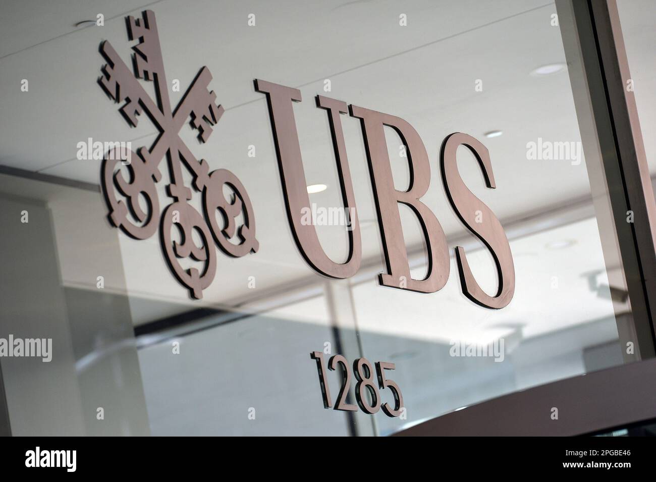 New York, USA. 21st Mar, 2023. Investment banking company UBS ...