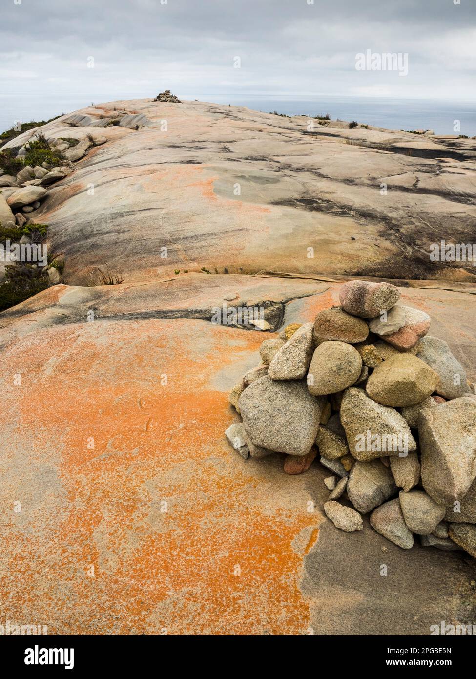 Cairns along the Bald Head walking route above the Southern Ocean ...