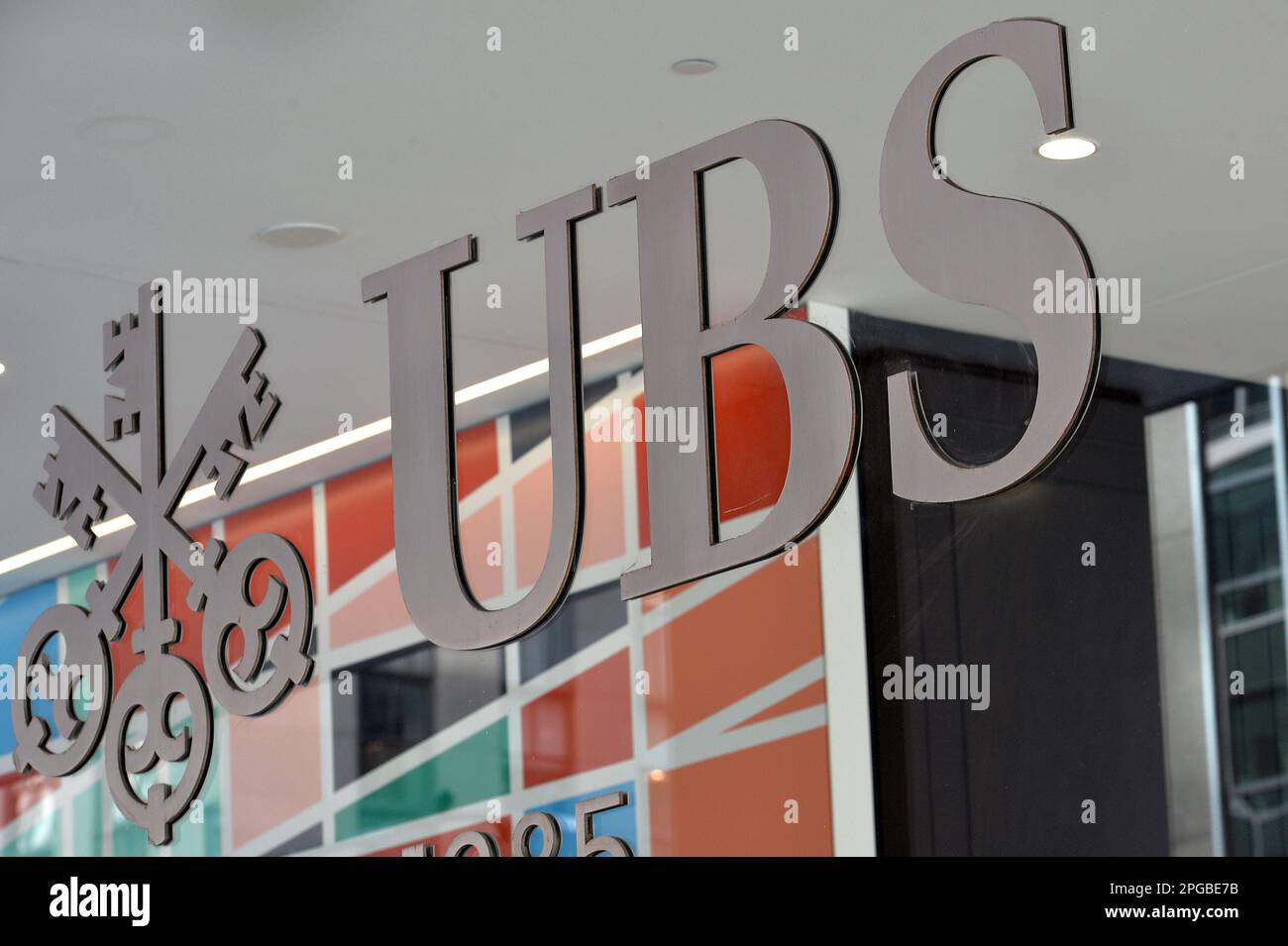 New York, USA. 21st Mar, 2023. Investment banking company UBS ...