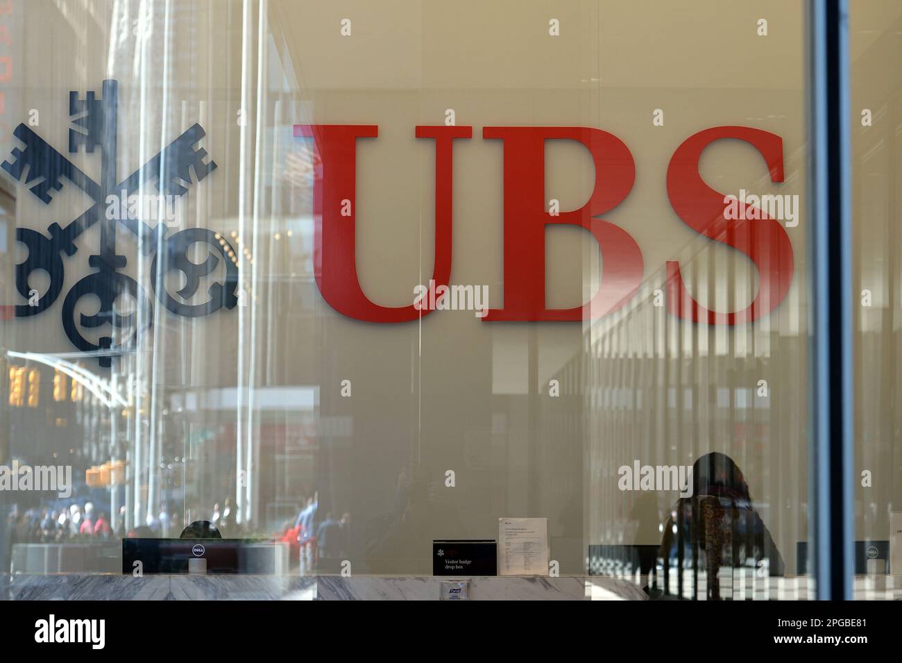 New York, USA. 21st Mar, 2023. Investment banking company UBS ...