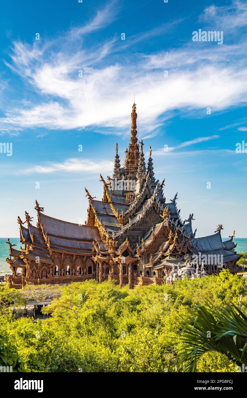 View of the Sanctuary of Truth temple in Pattaya, Thailand Stock Photo ...