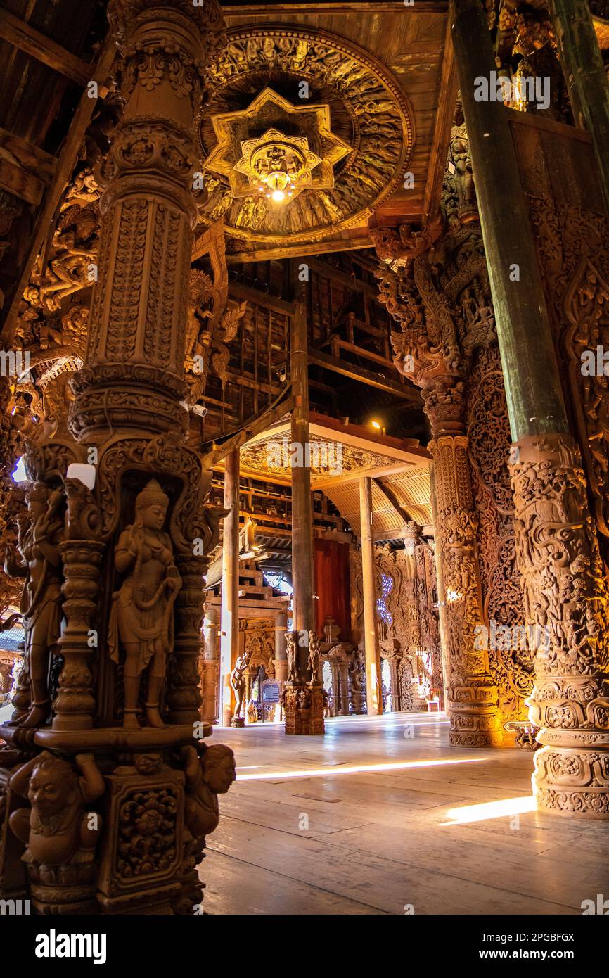 Wooden carving sculptures inside of the Sanctuary of Truth temple in ...