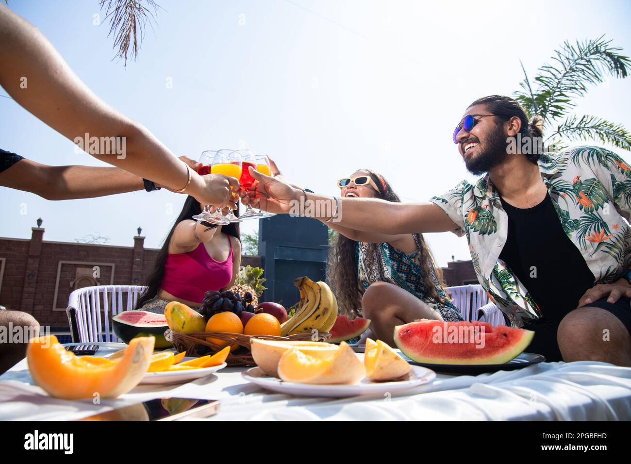 Indian Friends Having Fun Together Toasting Cocktail Drinks Summer