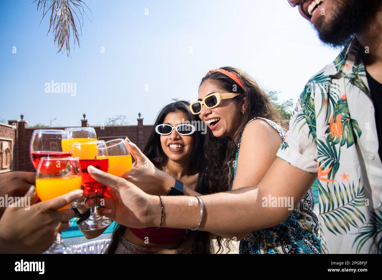 Indian Friends Having Fun Together Toasting Cocktail Drinks Summer