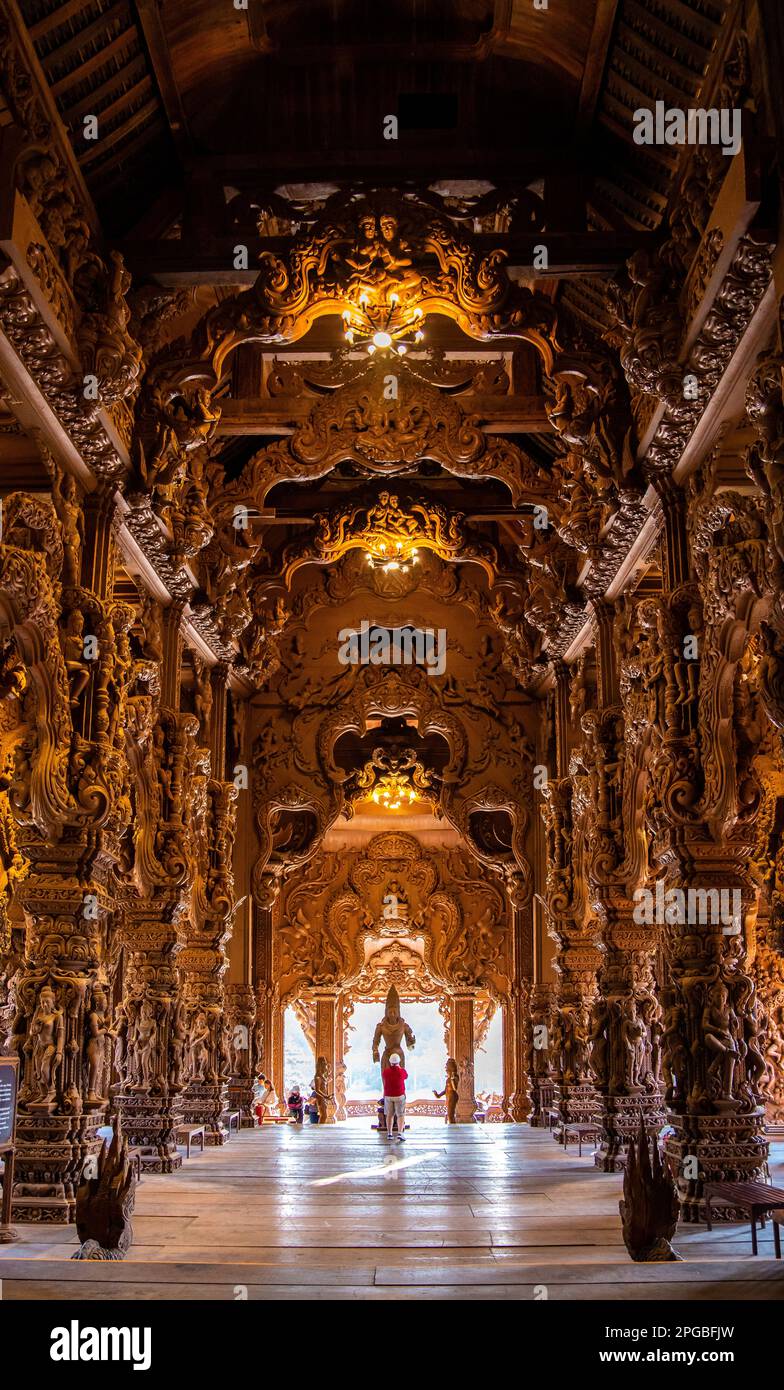 Wooden carving sculptures inside of the Sanctuary of Truth temple in ...